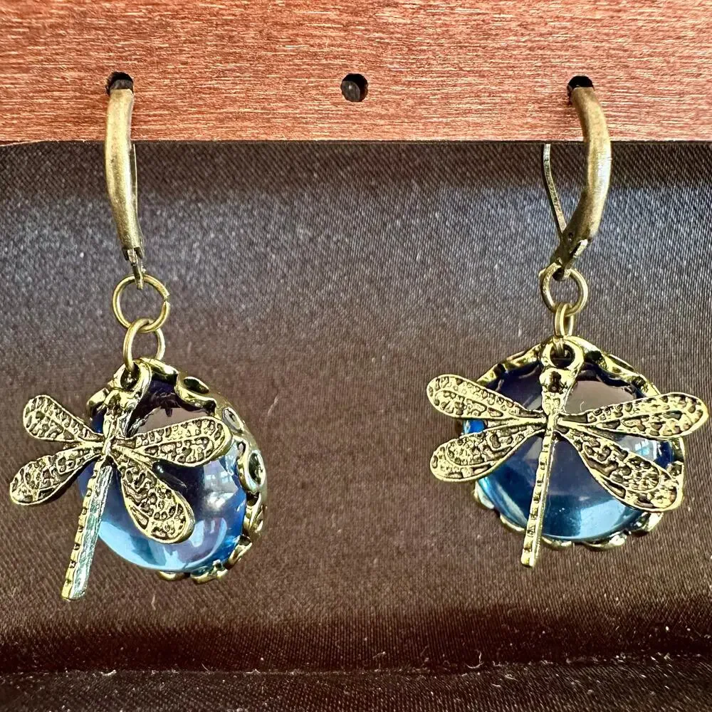 Dragonfly Gems | Jewelry | Dragonfly Droplet Golden Tone Earrings ...